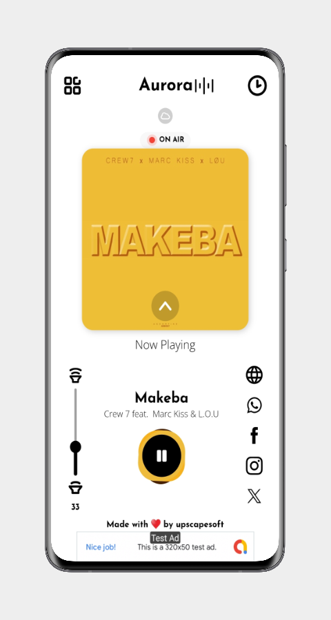 AuroraWave - Single Station Radio App | ADMOB, ONESIGNAL, FIREBASE by upscapesoft